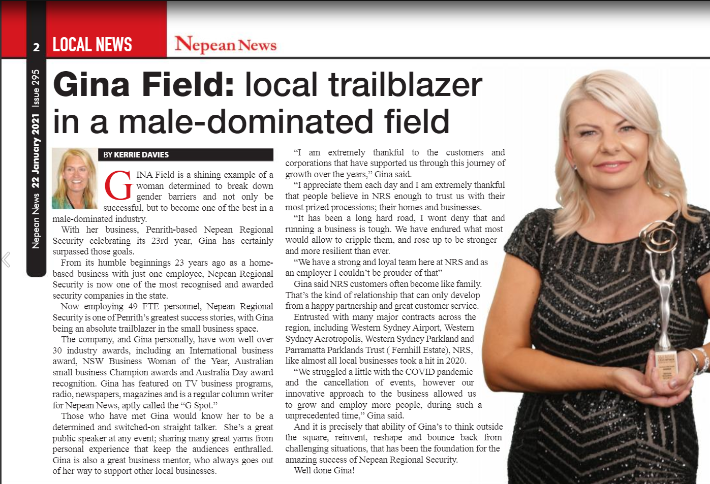 Gina Field - Local trailblazer - Nepean Regional Security